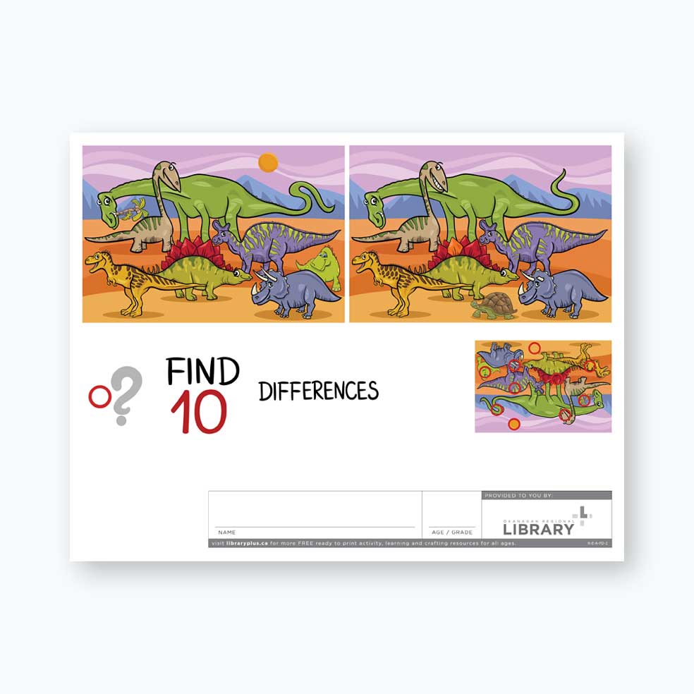Dinosaur spot the difference – Library Plus